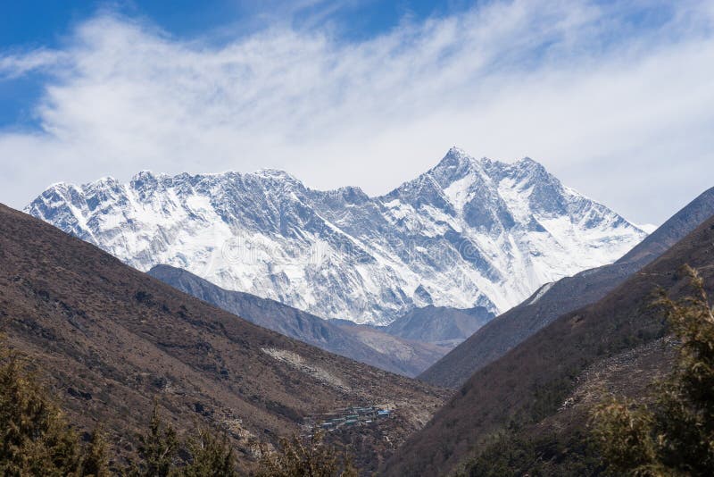Everest and Lhotse Mountain Peak Stock Photo - Image of cliff, hill ...