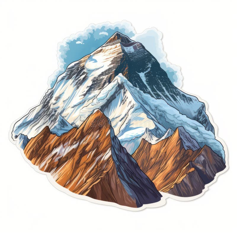 Highly Detailed Mount Everest Sticker on White Background Stock ...