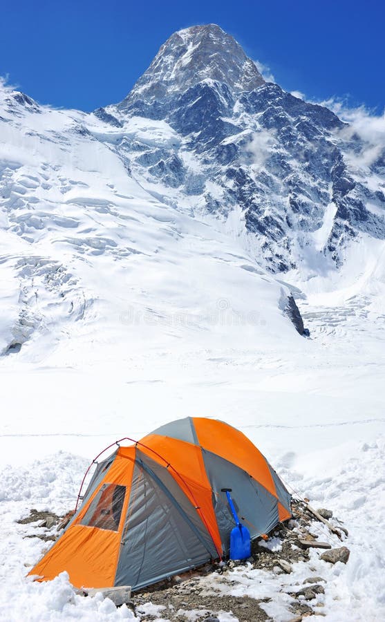 Tent in Base Camp of Everest. Mountain Peak Everest. Highest Mountain ...