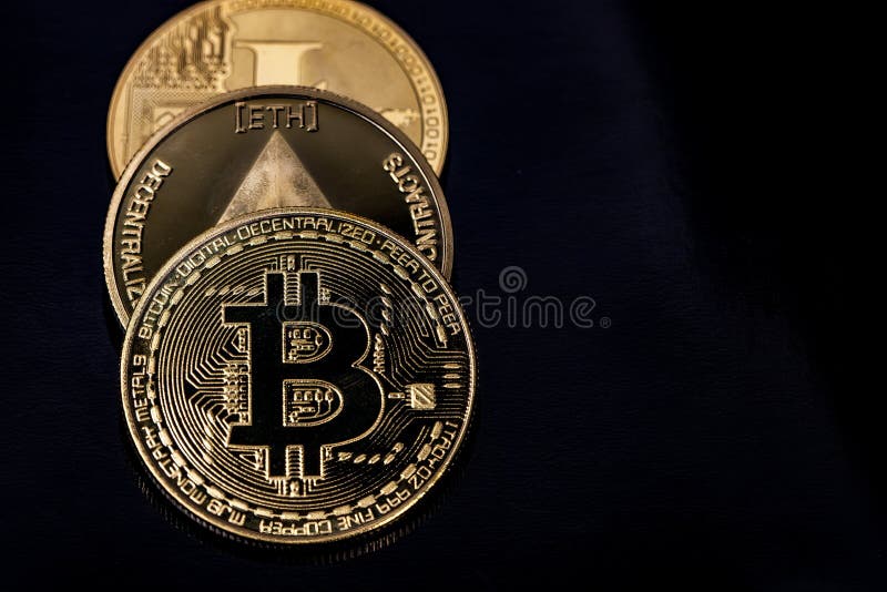 Crypto Currency Three Coins with a Bitcoin in Foreground Editorial ...