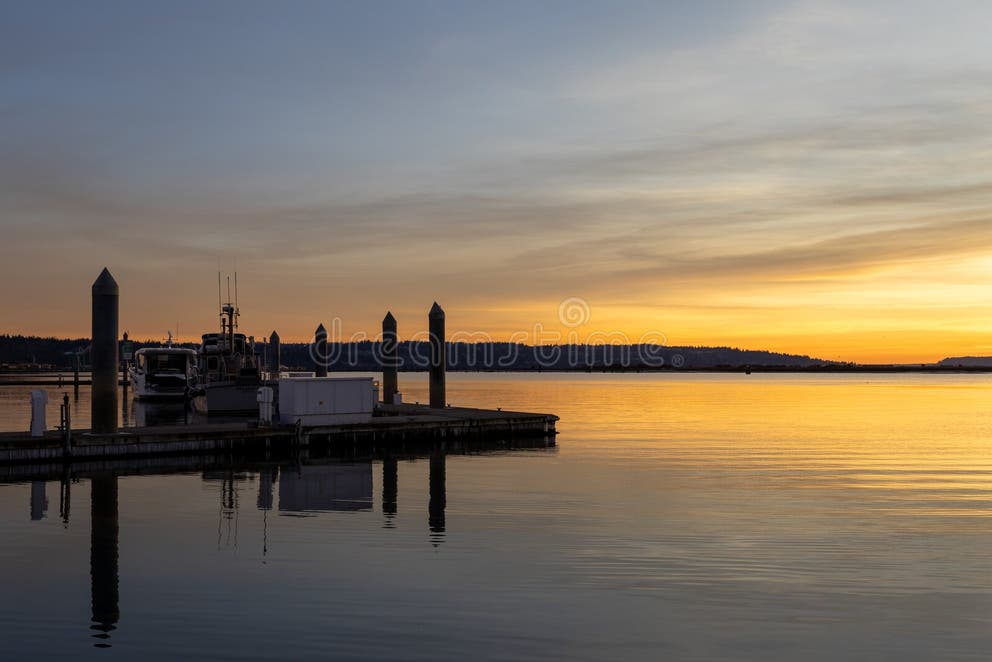 Everett Waterfront Dock at Sunset Stock Photo - Image of water, gardner ...