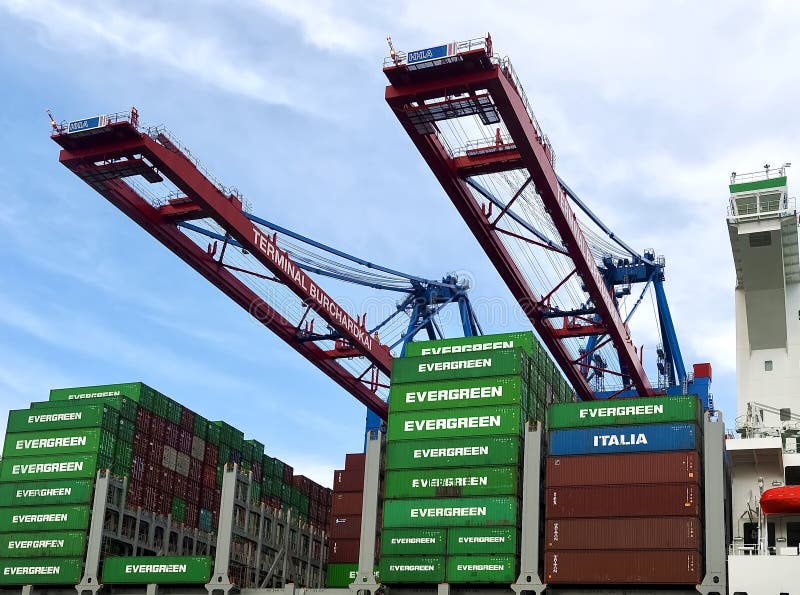 Evergreen - the Biggest Container Ship at Terminal Burchardkai in the ...
