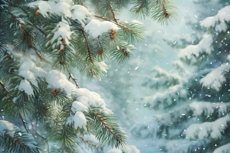 Evergreen Branches Adorned with Fluffy Snow Stock Illustration ...