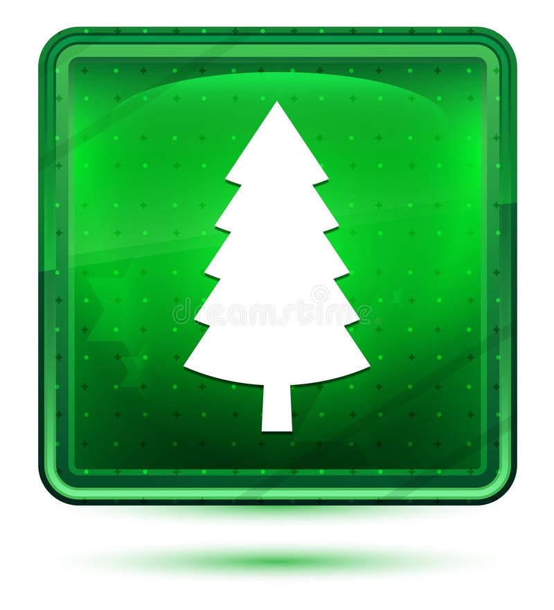 Evergreen Conifer Pine Tree Icon Neon Light Green Square Button Stock ...