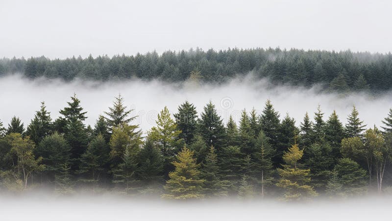 Evergreen Forest Emerging from Fog in the Pacific Northwest Stock ...