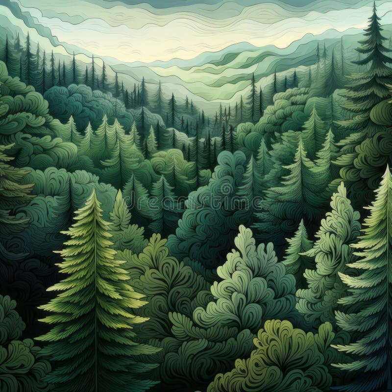 Evergreen Forest Pattern Illustrated , Generated by AI Stock ...