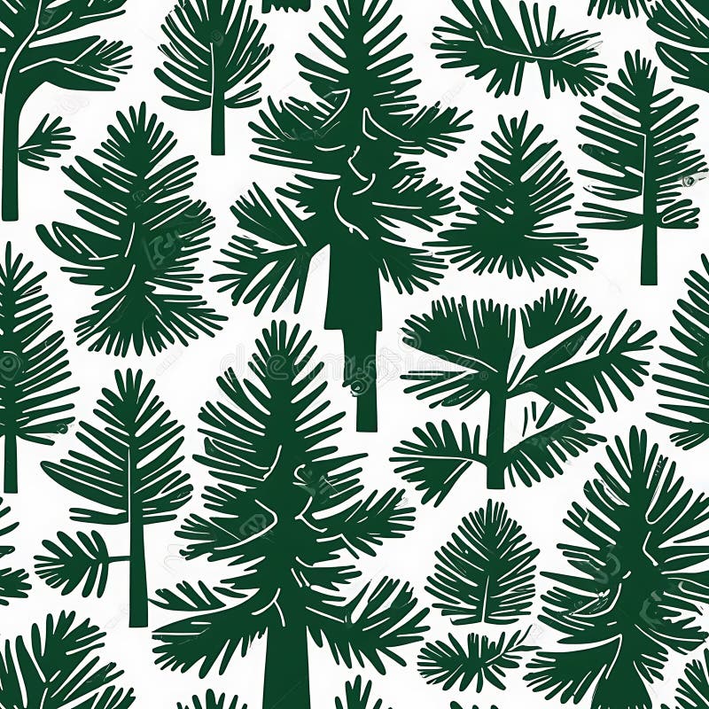 Evergreen Forest Seamless Pattern Dark Green Trees White Background ...