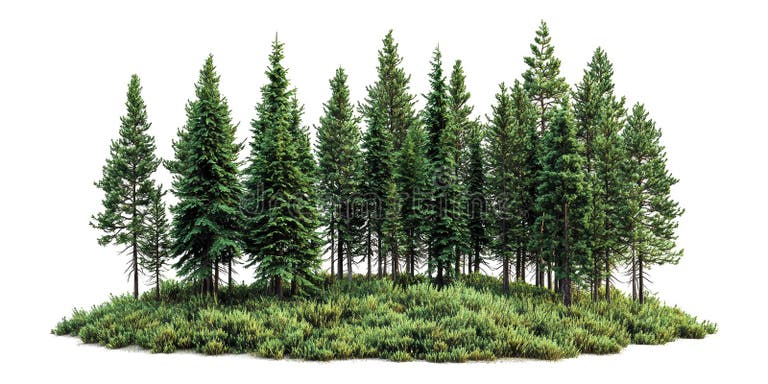 Evergreen Forest Trees with Shrubs Isolated on Transparent Background ...