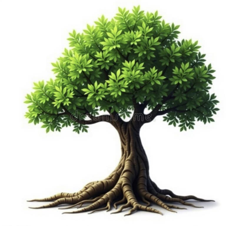 Evergreen Tree with Isolated Root on White Background, Background ...