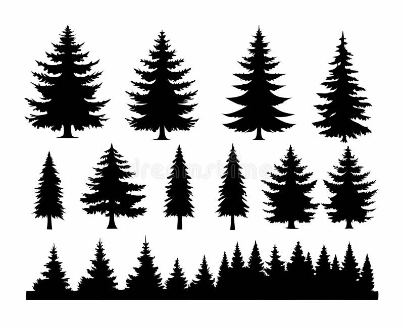 Evergreen Trees Silhouettes Forest Nature Christmas Design Elements ...