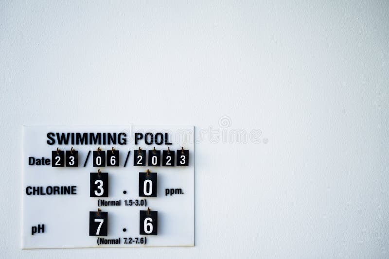 Every Day Sign of the Chlorine and PH of a Swimming Pool on a White ...