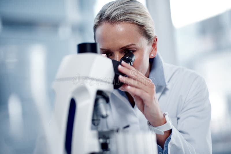 Every Small Detail is Important. a Mature Scientist Using a Microscope ...