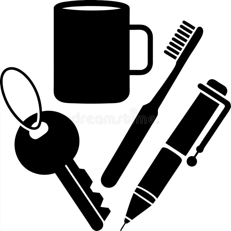 Everyday Essentials Vector with Mug Key Toothbrush Pen and Key Stock ...