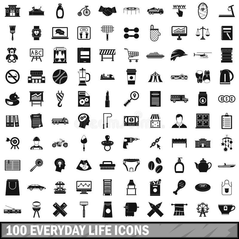 100 Everyday Life Icons Set, Simple Style Stock Vector - Illustration ...