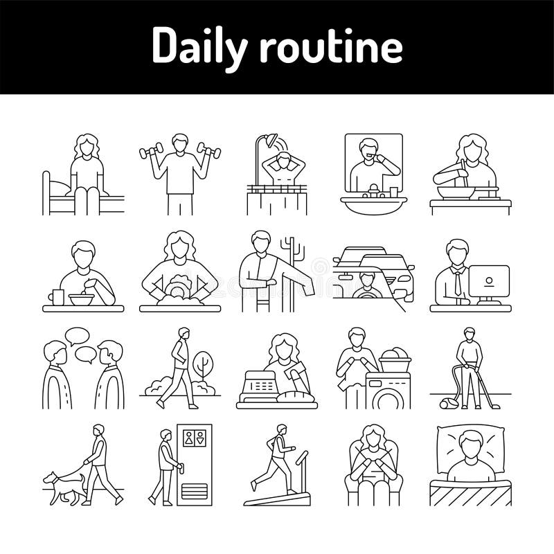 Everyday Routine Line Icons Set. Isolated Vector Element Stock Vector ...
