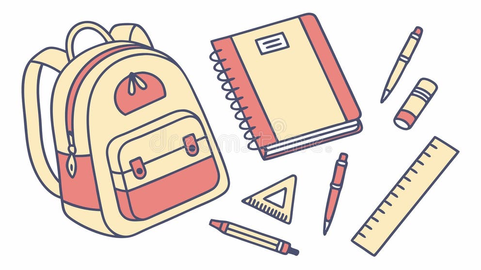 Everyday School Essentials: Backpack, Notebook, Eraser, Vector Design ...