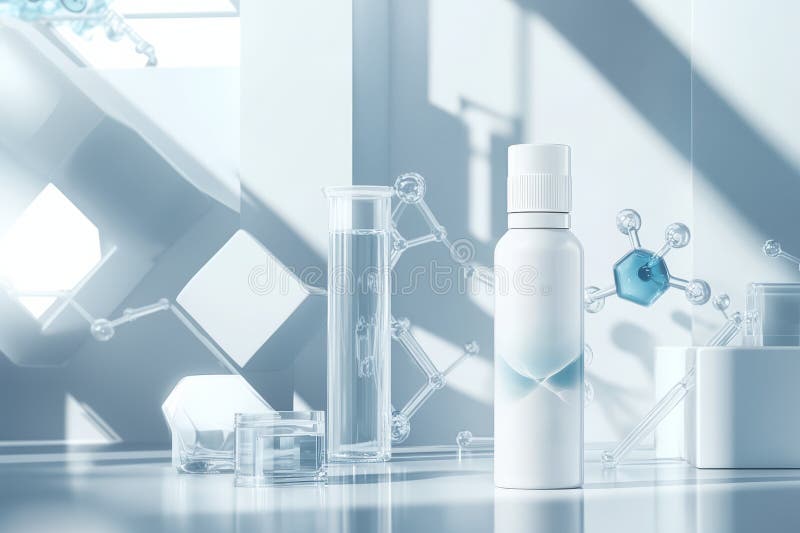 A Spray Bottle is on a Table beside a Molecular Structure Stock ...