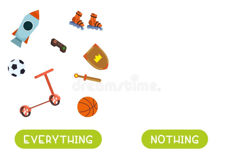 Everything and Nothing Antonyms Word Card Vector Template. Opposites ...