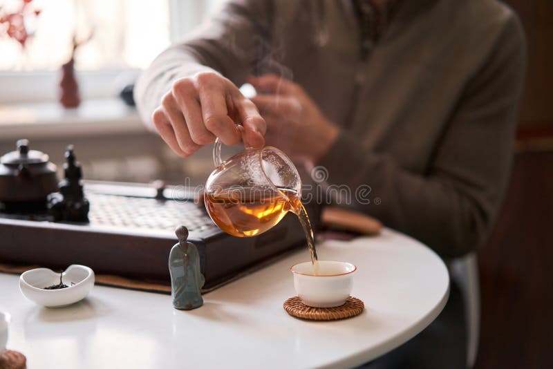 Tea Master Pours White Tea To Guests. Everything is Ready for the Tea ...