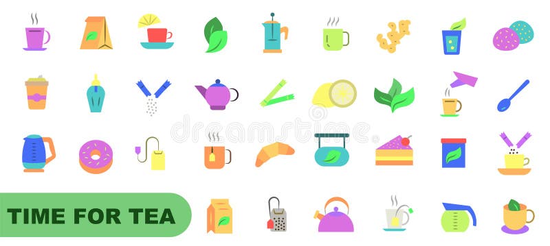 Everything for Tea. Set of Color Icons Stock Vector - Illustration of ...