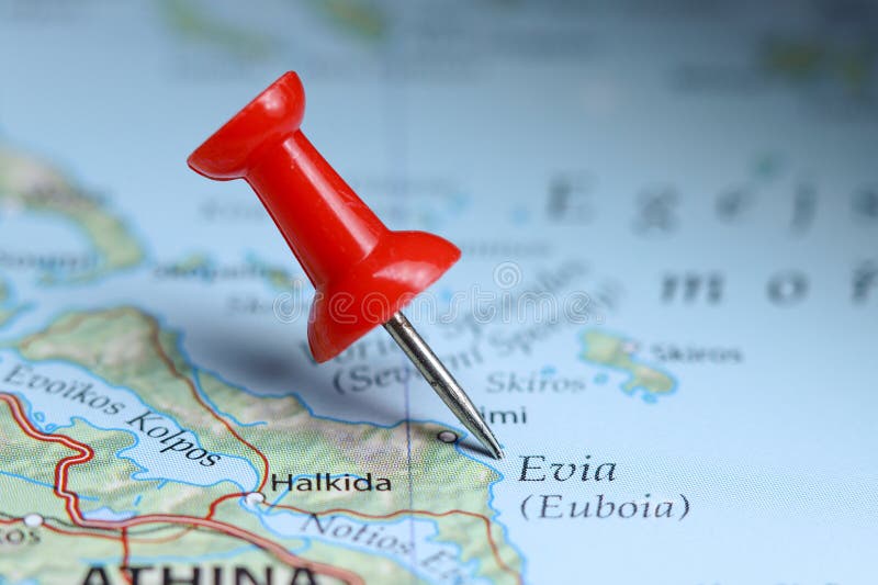 Evia Island, Greece Pin on Map Stock Image - Image of business, globe ...
