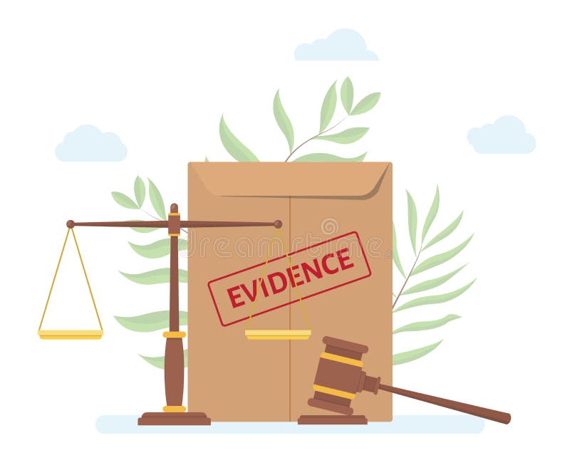 Evidence Document with Paper and Scale Gavel with Modern Flat Style ...