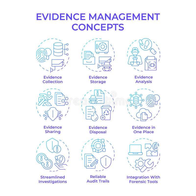 Evidence Management Blue Gradient Concept Icons Stock Vector ...