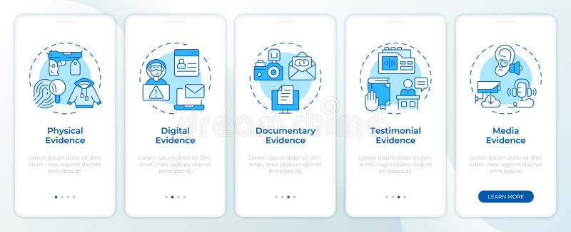 Evidence Management Blue Onboarding Mobile App Screen Stock Vector ...