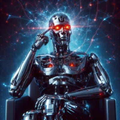 Evil AI Humanoid Robot Thinking and Plotting Stock Illustration ...