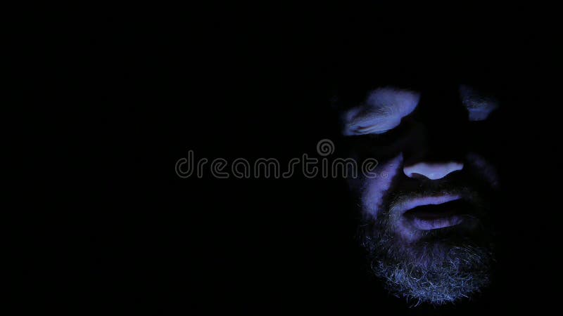 Evil and Angry Bald Man Speaking in Darkness. 4K UHD Stock Footage ...