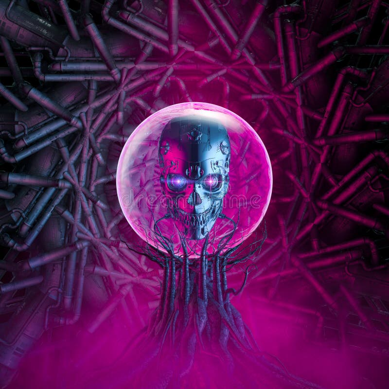 Evil Artificial Intelligence Skull Stock Illustration - Illustration of ...