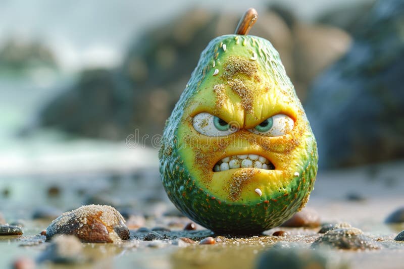 The Evil Avocado Supervillain Standing on a Tropical Beach, 3D ...