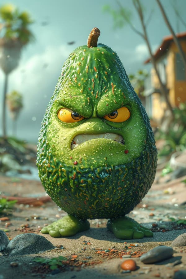 The Evil Avocado Supervillain Standing on a Tropical Beach, 3D ...