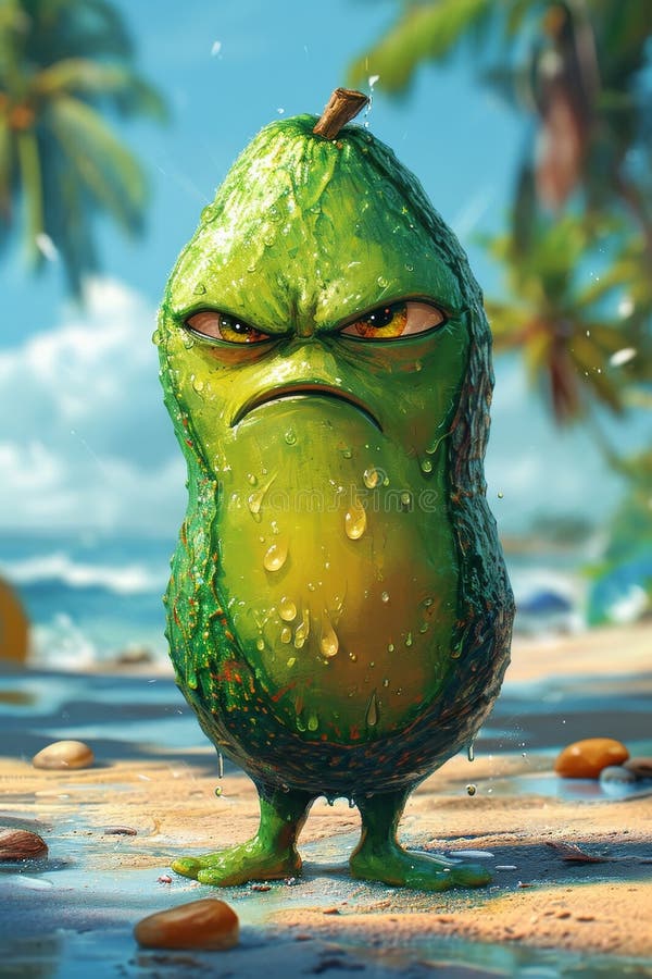 The Evil Avocado Supervillain Standing on a Tropical Beach, 3D ...