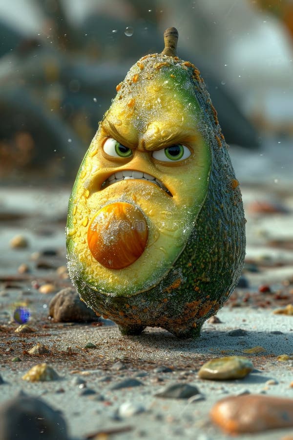 The Evil Avocado Supervillain Standing on a Tropical Beach, 3D ...