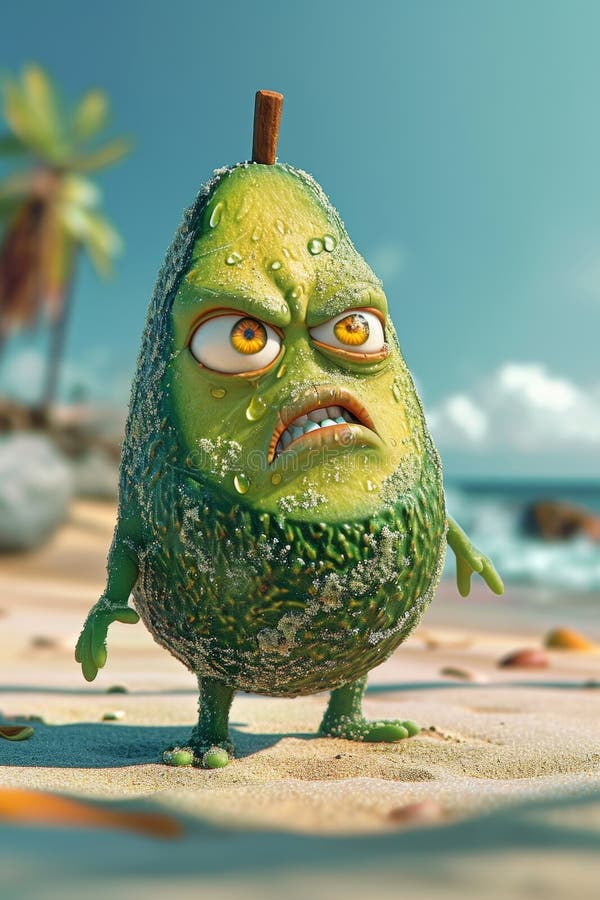 The Evil Avocado Supervillain Standing on a Tropical Beach, 3D ...