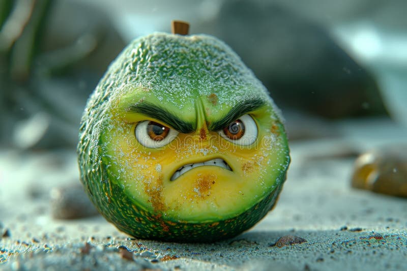 The Evil Avocado Supervillain Standing on a Tropical Beach, 3D ...