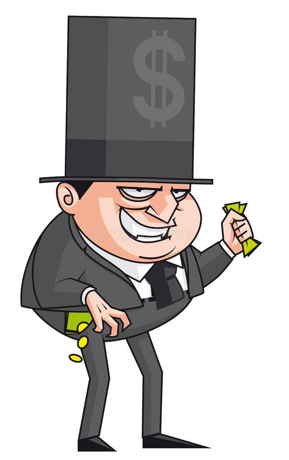 Greedy Banker with Money Grinning Stock Illustration - Illustration of ...