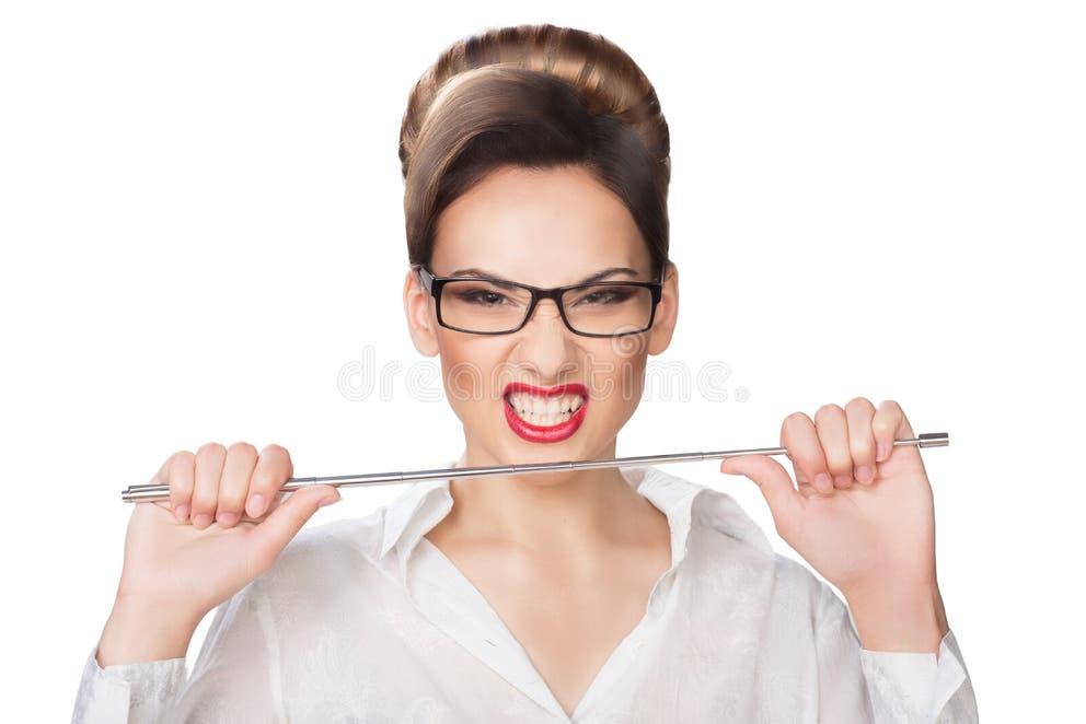 Evil Beautiful Girl with a Pointer in Points Stock Image - Image of ...