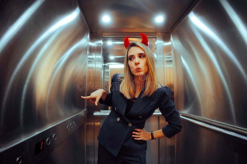 Devil Woman Going To the Basement with an Elevator Stock Image - Image of devilish, hell: 315035339