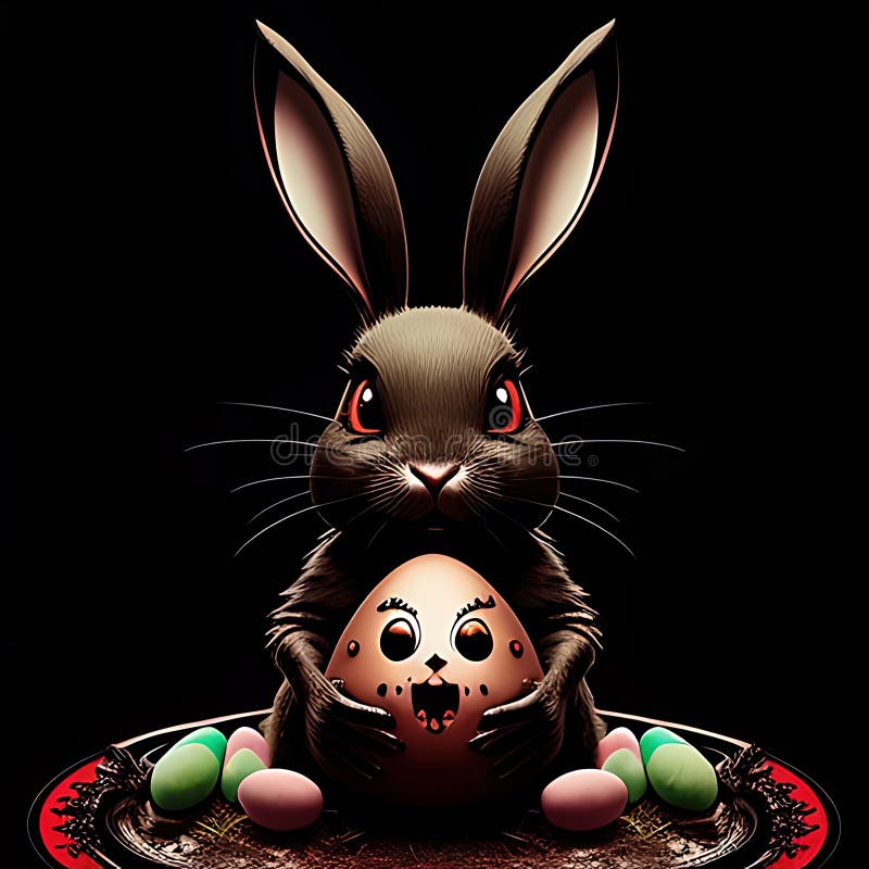 Evil Bunny Protecting His Chocolate Easter Egg Stock Illustration ...