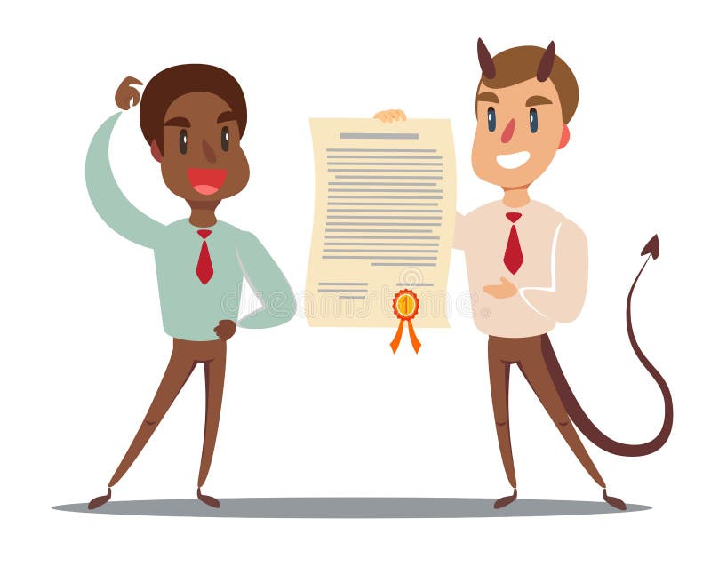 Contract with Devil Flat Vector Illustration. Signing Agreement with ...