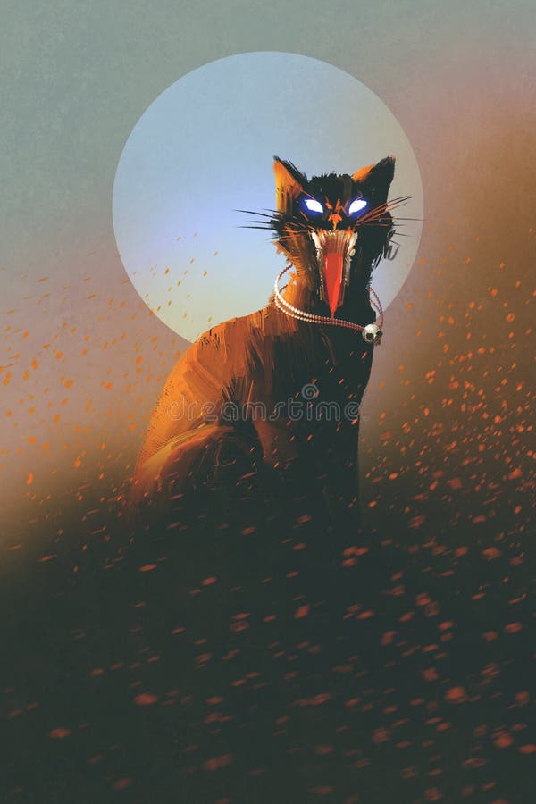 Evil Cat on a Background of the Moon Stock Illustration - Illustration ...