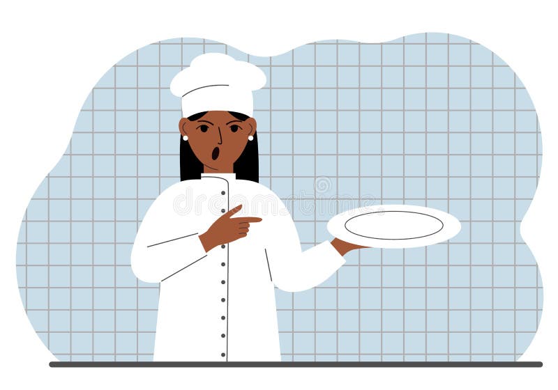 Evil Cook in a Cap Holds an Empty Plate in His Palm. Vector Stock ...
