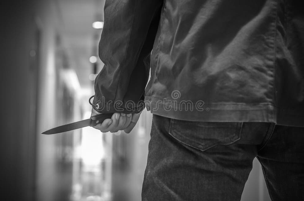Evil Criminal with Sharp Knife Ready for Robbery Stock Photo - Image of ...