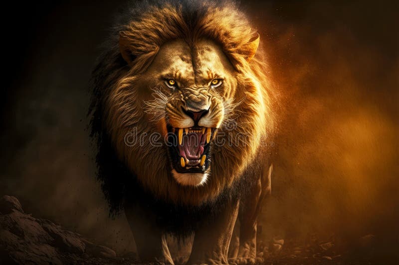 Evil Dangerous Predator Lion Going on Attack Stock Illustration ...