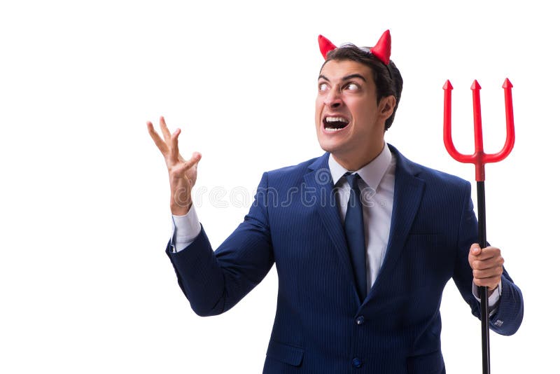 Evil Devil Businessman with Pitchfork Isolated on White Backgrou Stock ...