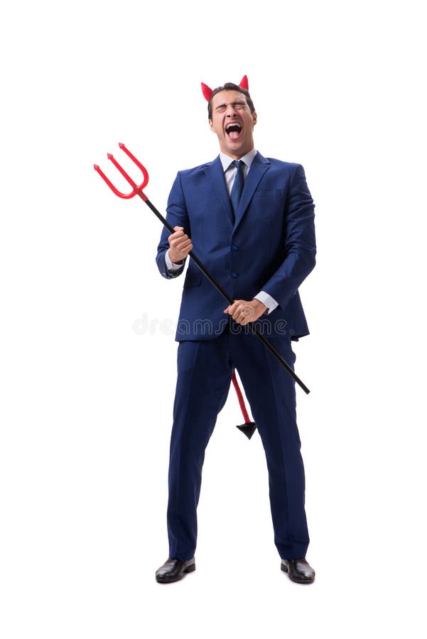 Evil Devil Businessman with Pitchfork Isolated on White Backgrou Stock ...