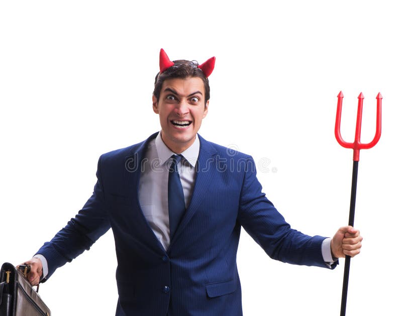 Evil Devil Businessman with Pitchfork Isolated on White Backgrou Stock ...