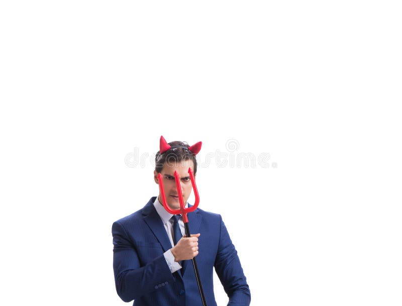 Evil Devil Businessman with Pitchfork Isolated on White Backgrou Stock ...
